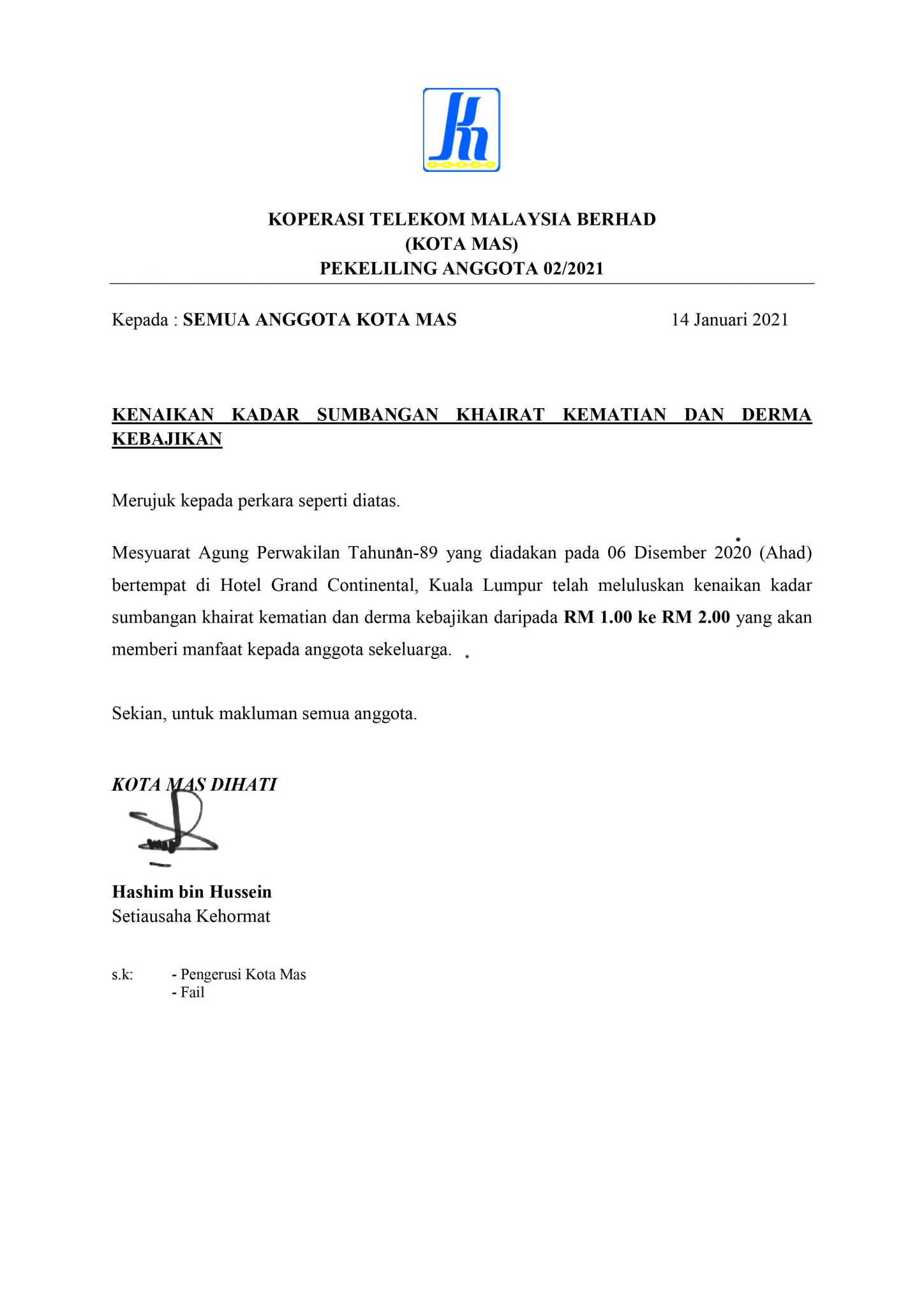 PEKELILING ANGGOTA 02/2021 - KADAR SUMBANGAN KHAIRAT KEMATIAN & DERMA ...